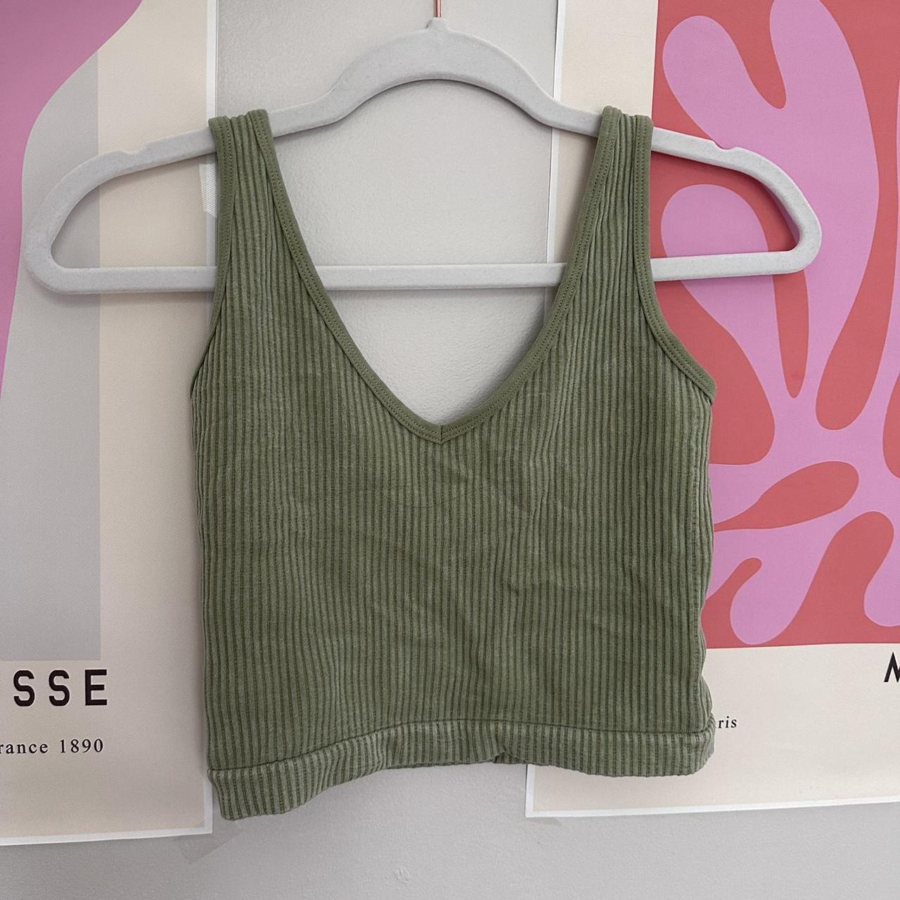 Green Ribbed Tank -worn once -super cute fall staple - Depop