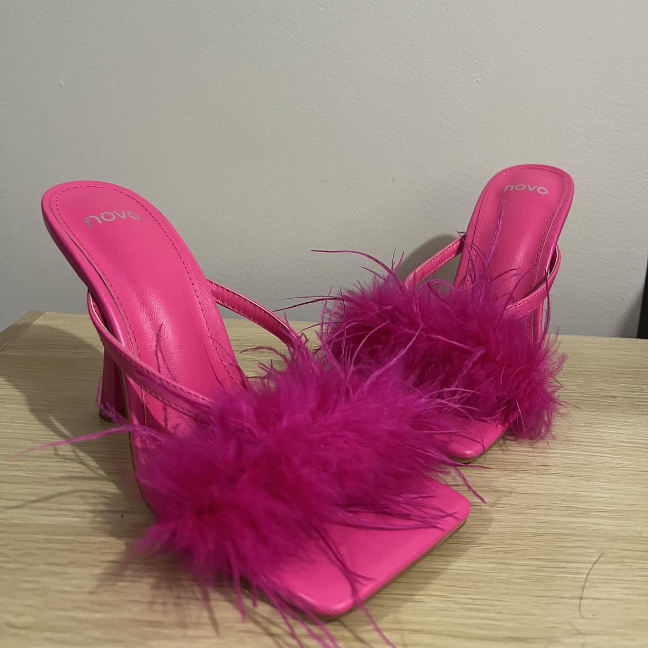 Novo hot pink fluffy heels, never worn A repop... - Depop