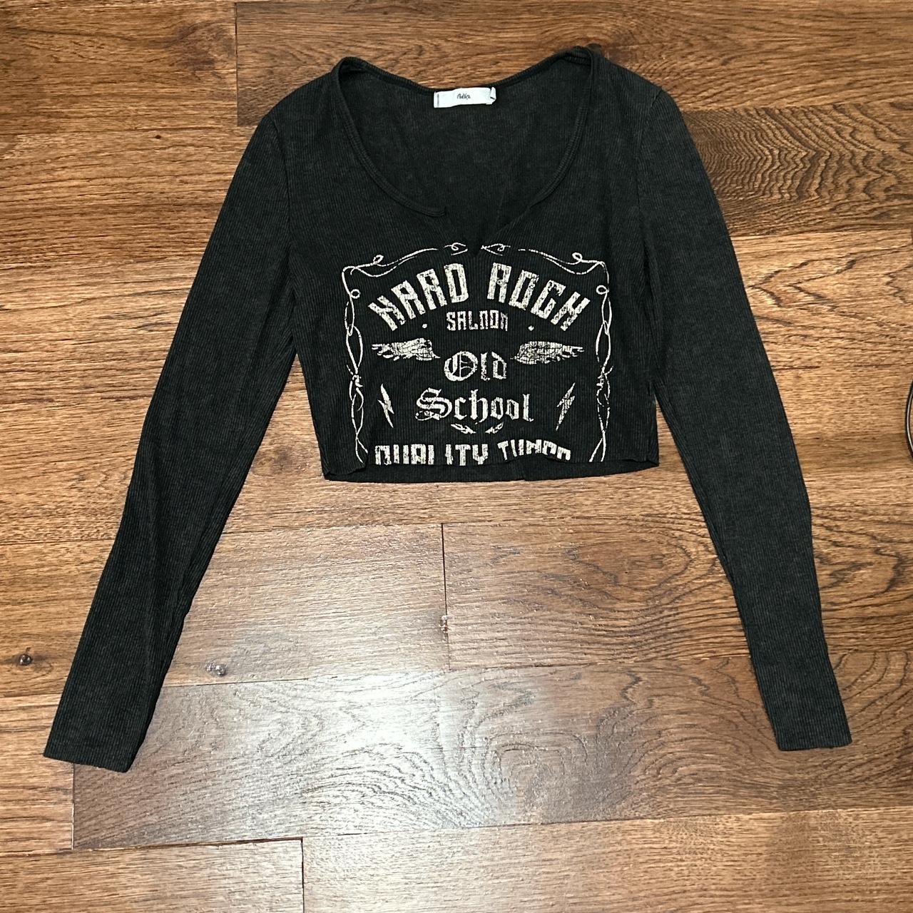 adika gray hard rock ribbed long sleeve notch... - Depop