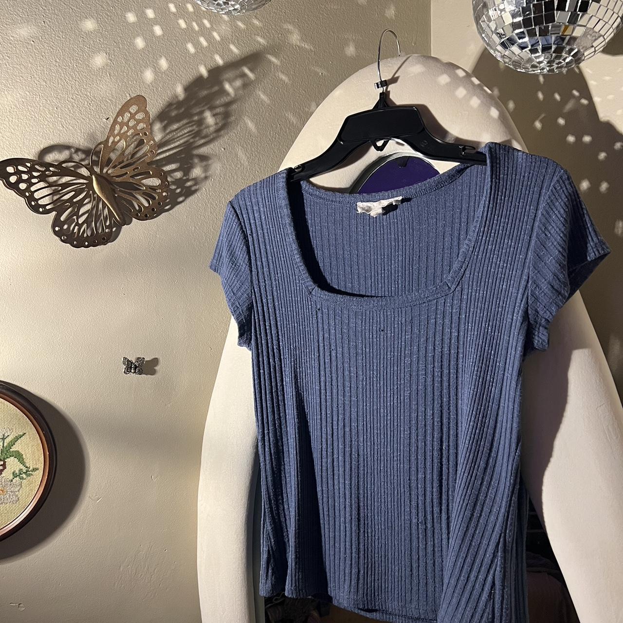 Blue square neck top #blouses - Depop