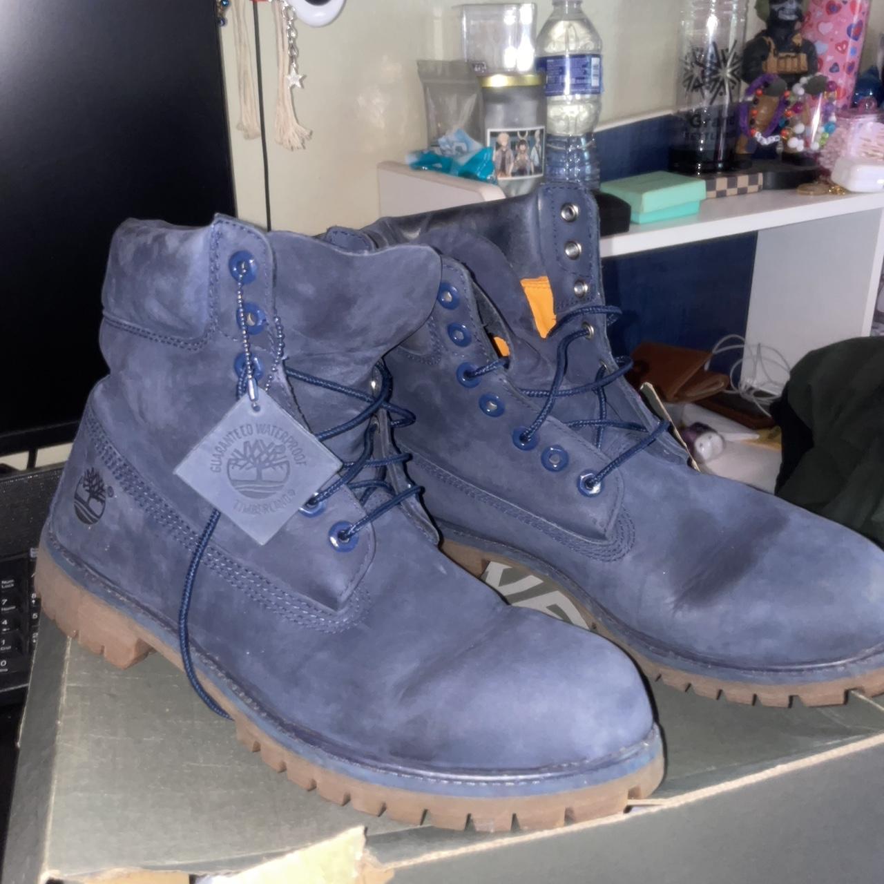 Size 9 Navy Blue Leather Timbs Used (have box just... | Depop