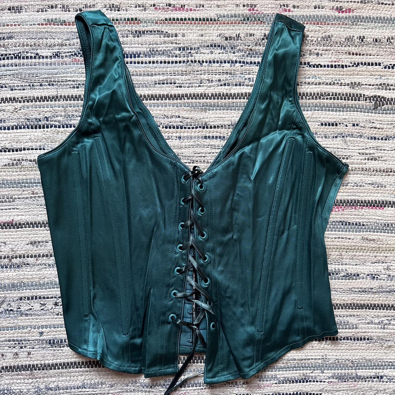 Etam Women's Green and Blue Corset | Depop
