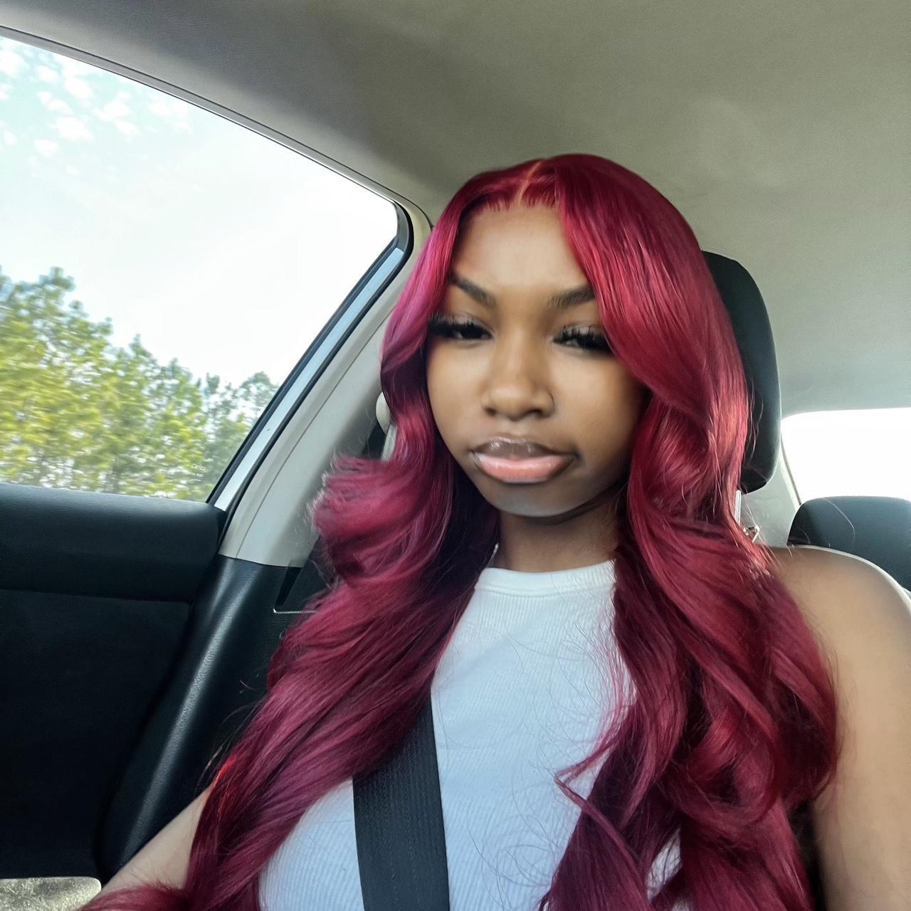 Red body wave 13x4 180 density 26 inch wig, worn... | Depop