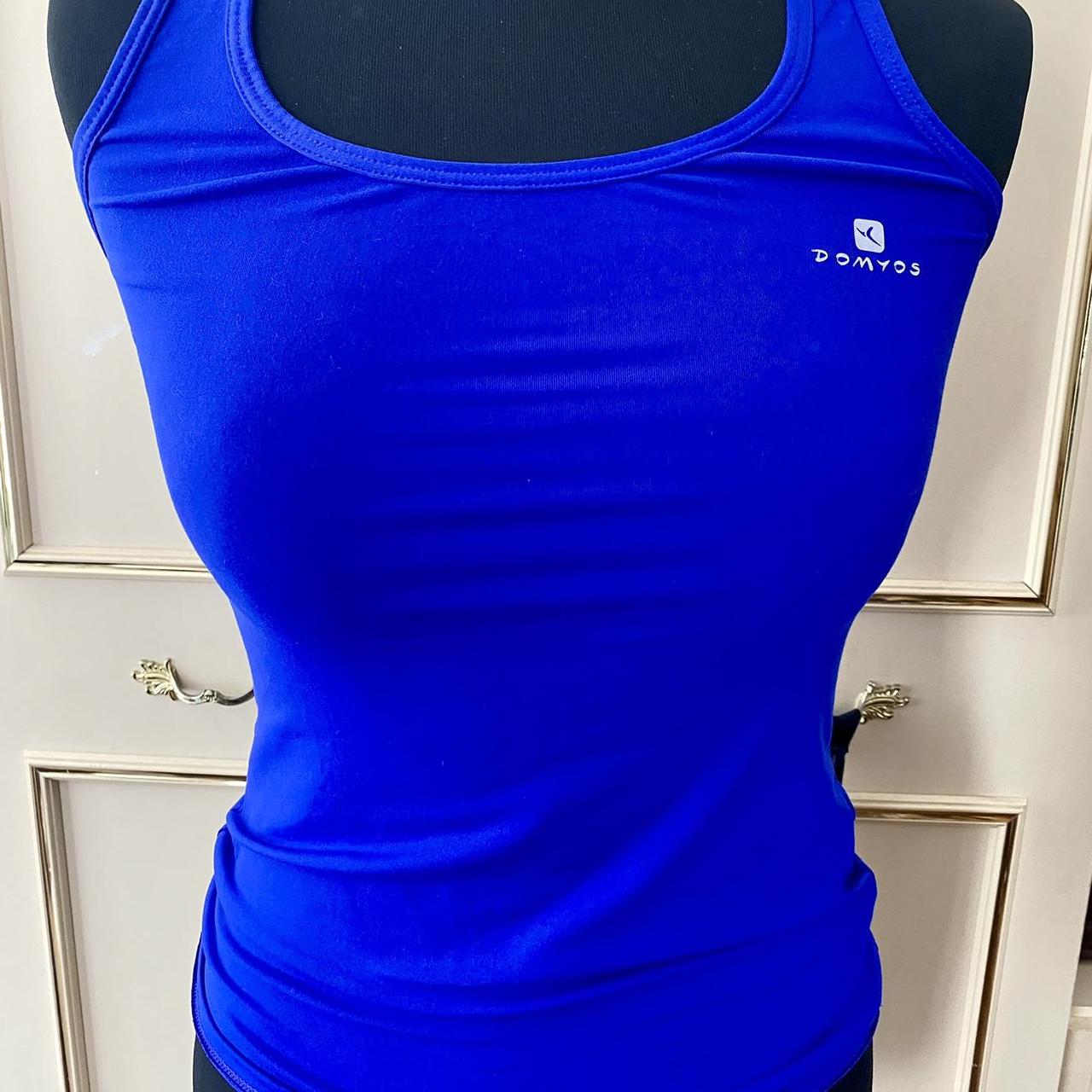 decathlon racer back blue sports tank top, in... - Depop