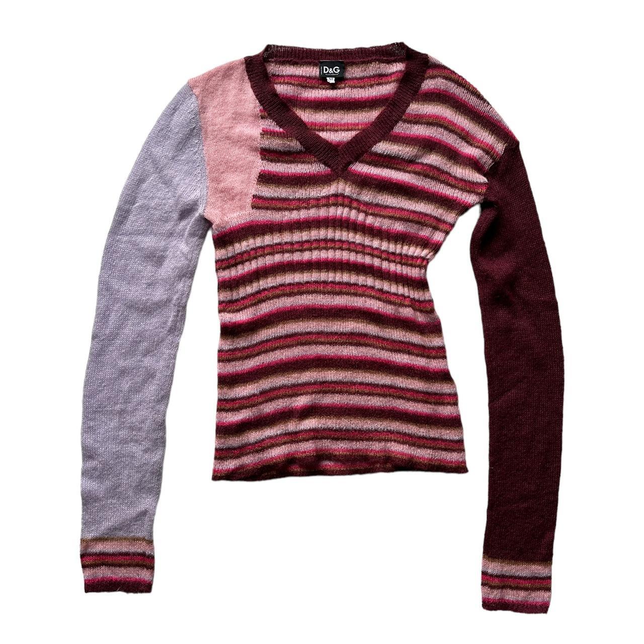 Vintage D&G knit mohair pink and purple sweater with... - Depop