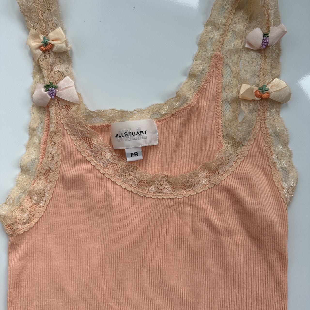 Vintage Jill Stuart peach ribbed lace camisole tank... - Depop
