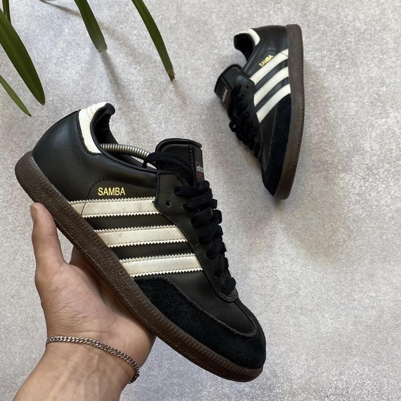 ADIDAS SAMBAS IN BLACK WITH BROWN SOLE WOMENS 7 MENS... - Depop