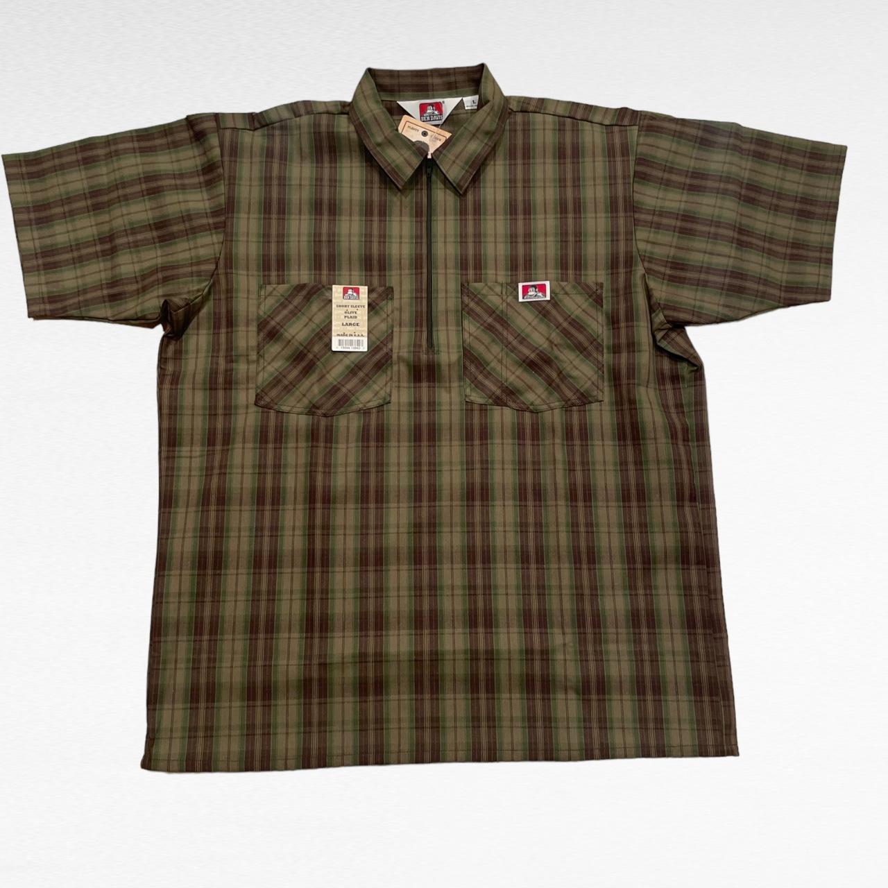 BEN DAVIS GREEN PLAID 1/2 ZIP - Depop