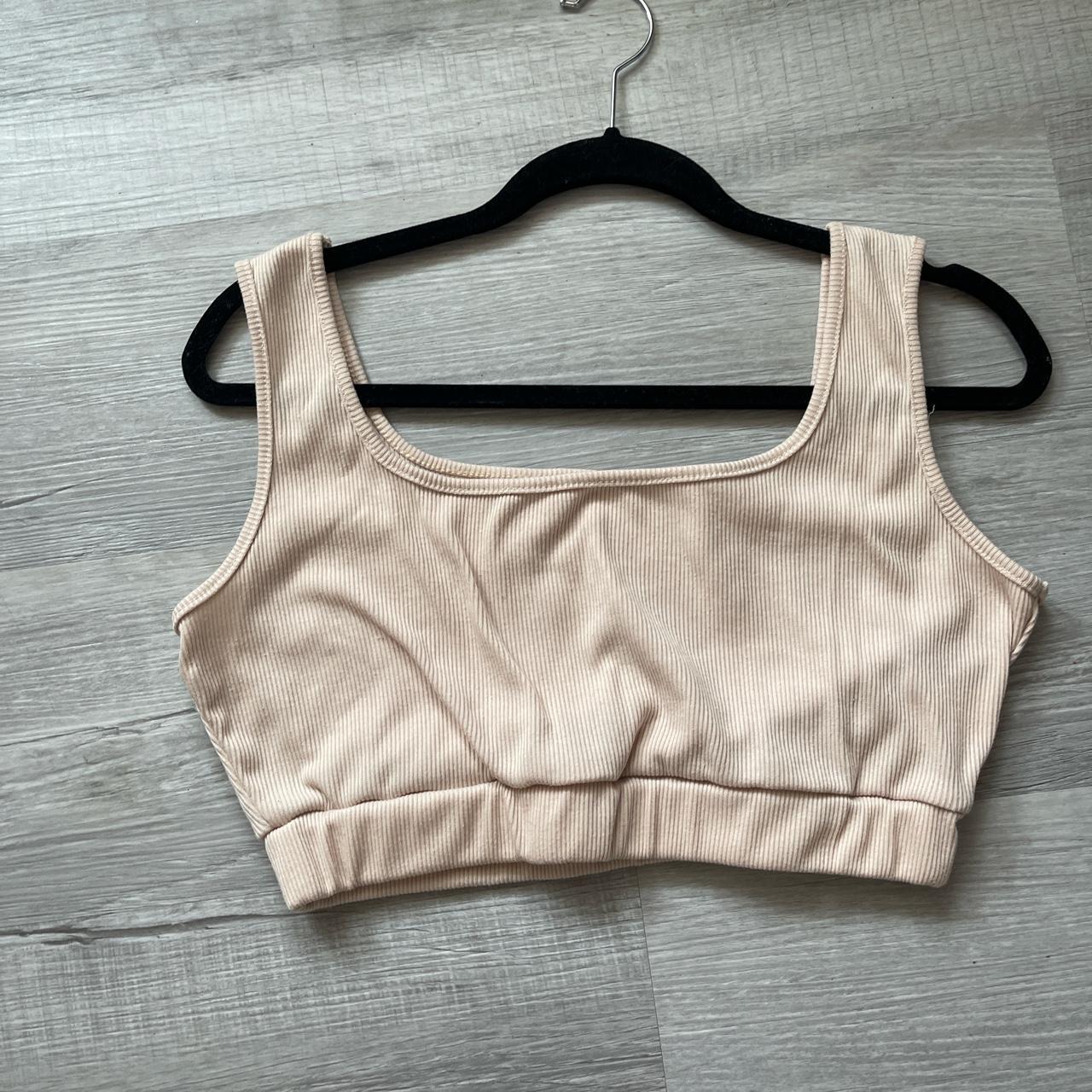 Women's Cream and Tan Crop-top | Depop