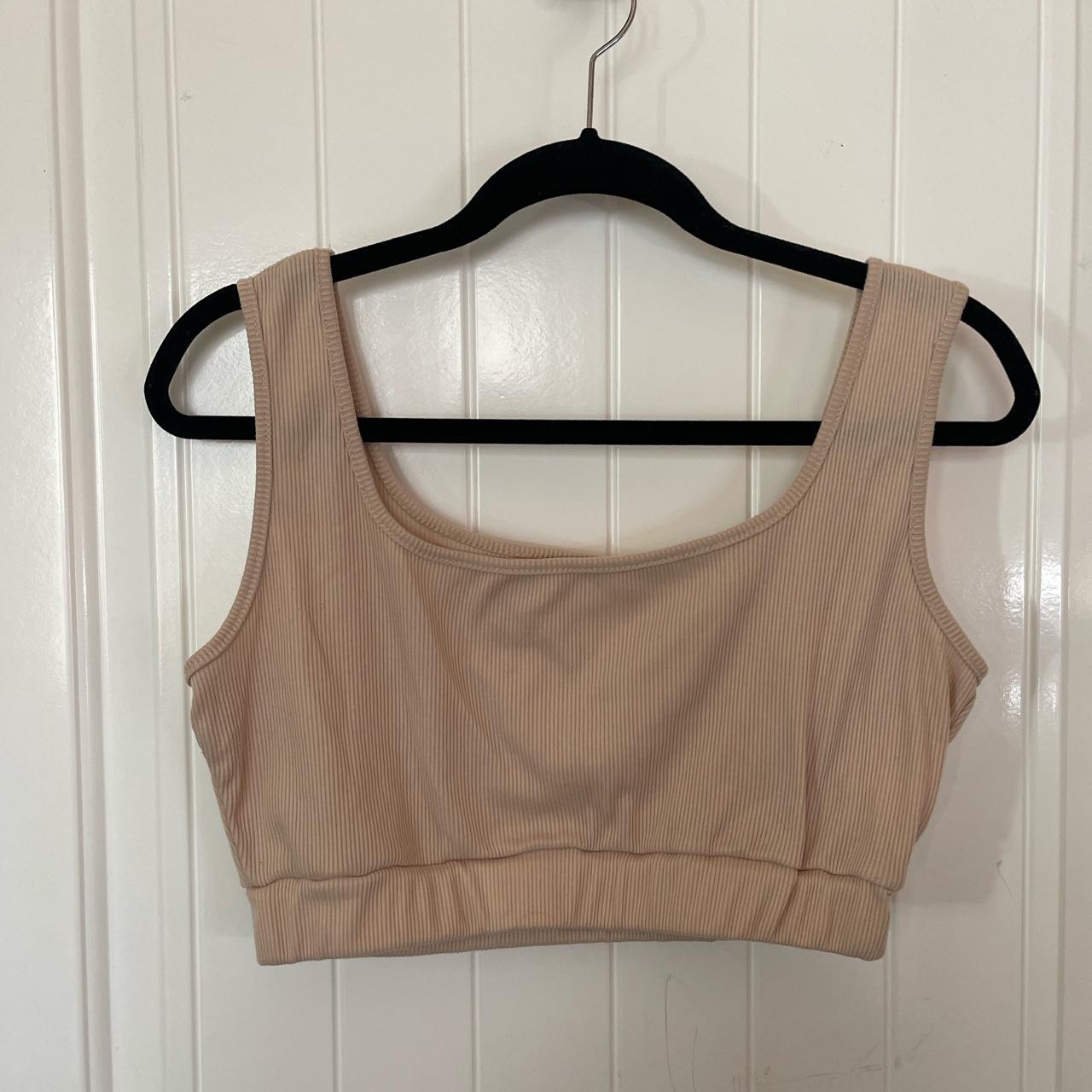 Women's Cream and Tan Crop-top | Depop