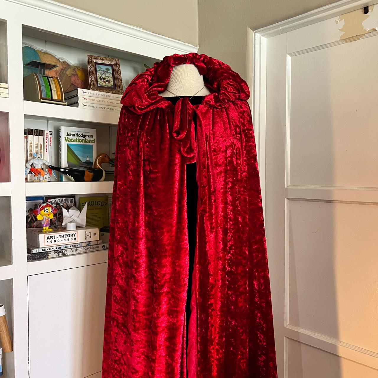 Fully lined red crushed velvet hooded cape / cloak ... - Depop