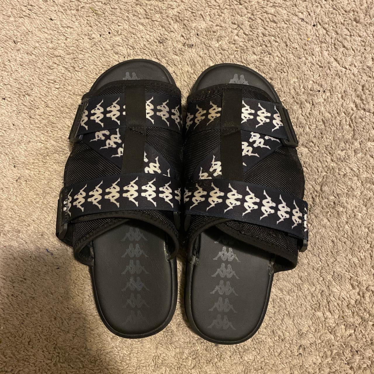 Kappa Men's Black and White Slides | Depop