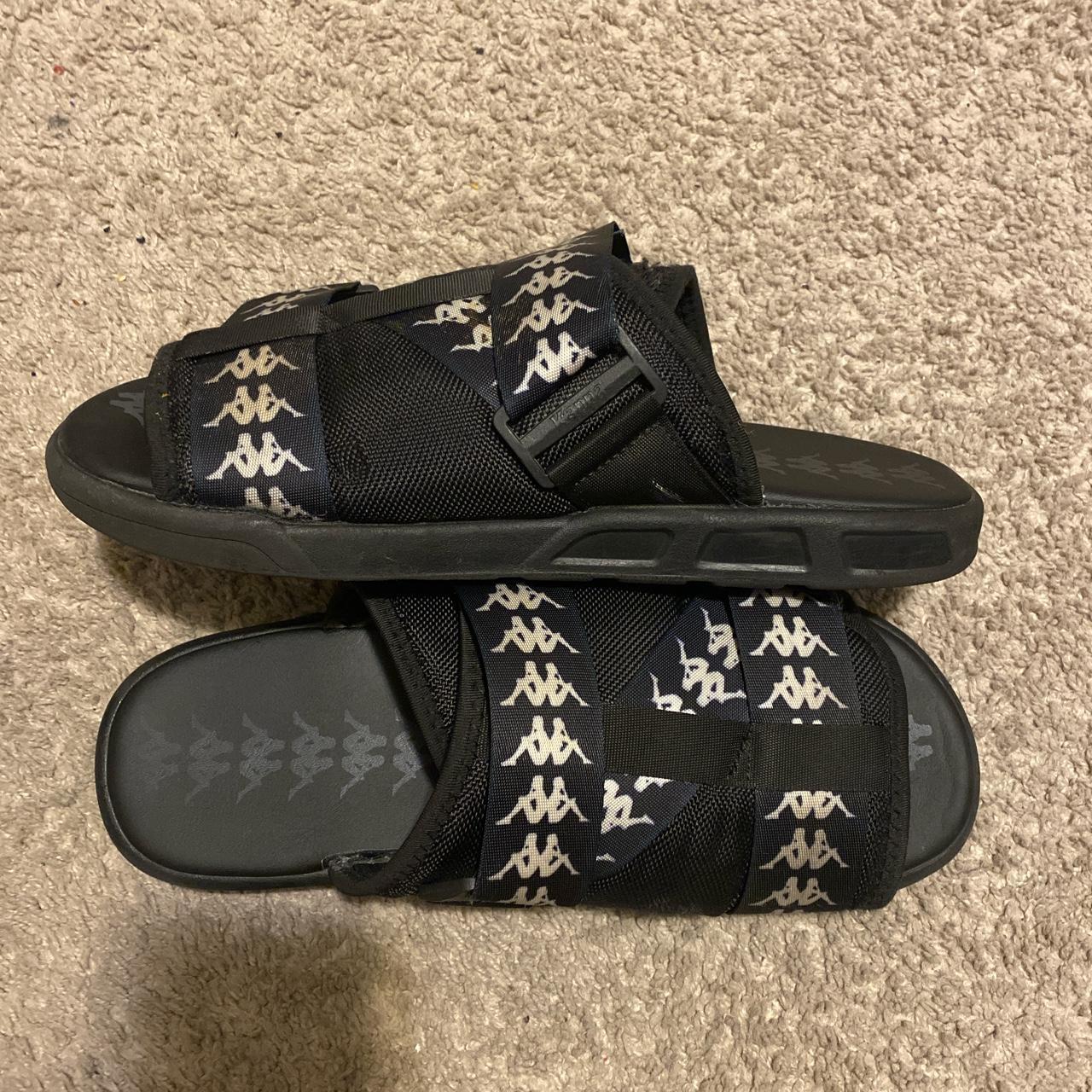Kappa Men's Black and White Slides | Depop