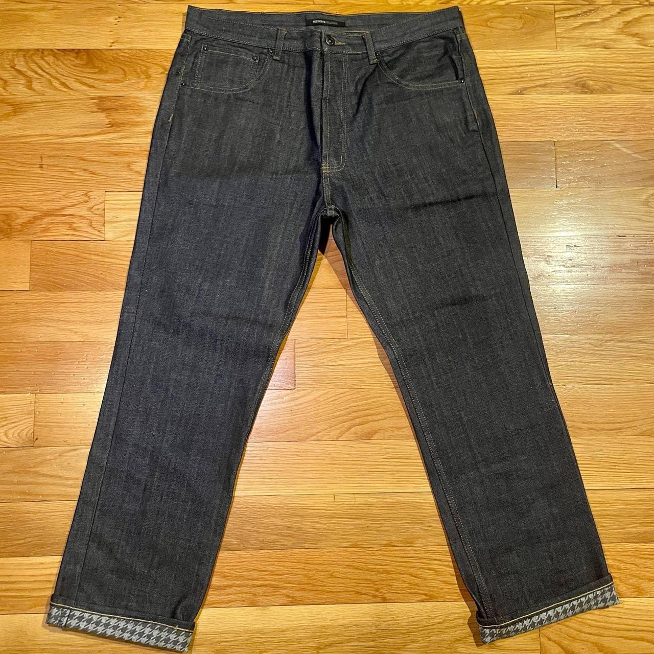 Freshjive Hounds Tooth Raw Denim Jeans in size 34x32... - Depop