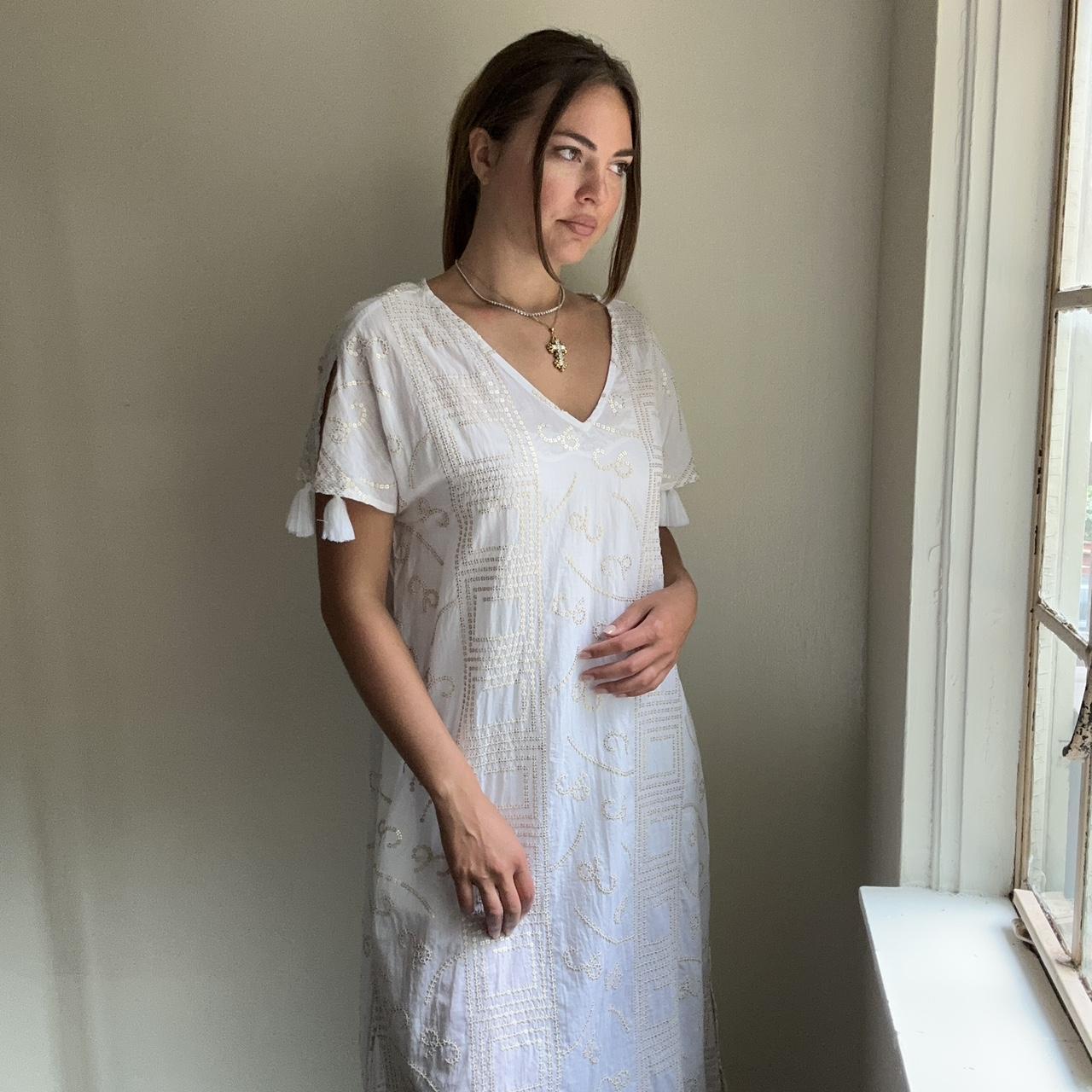 Oliphant 100% cotton dress with sequin and tassels - Depop