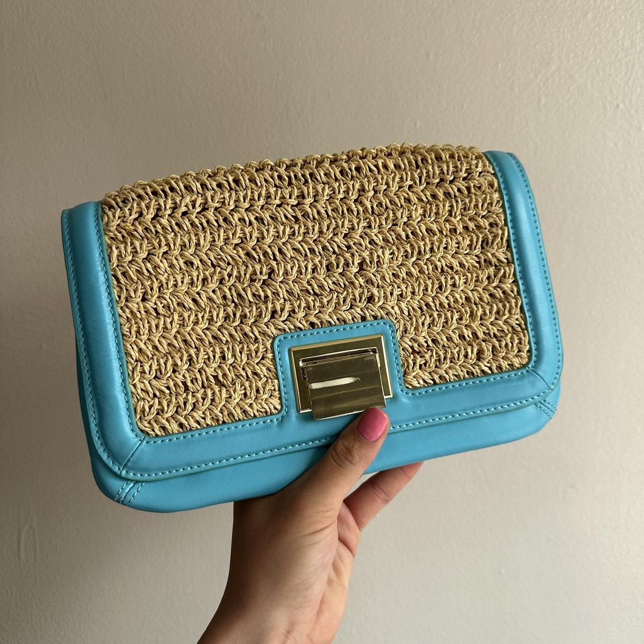 Talbots straw bag with blue leather trim. Can be... - Depop