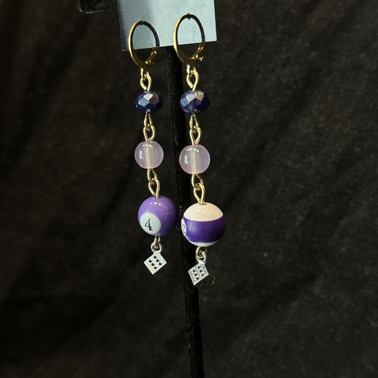 Purple and blue 8 ball and pool ball earrings ️HAND... | Depop
