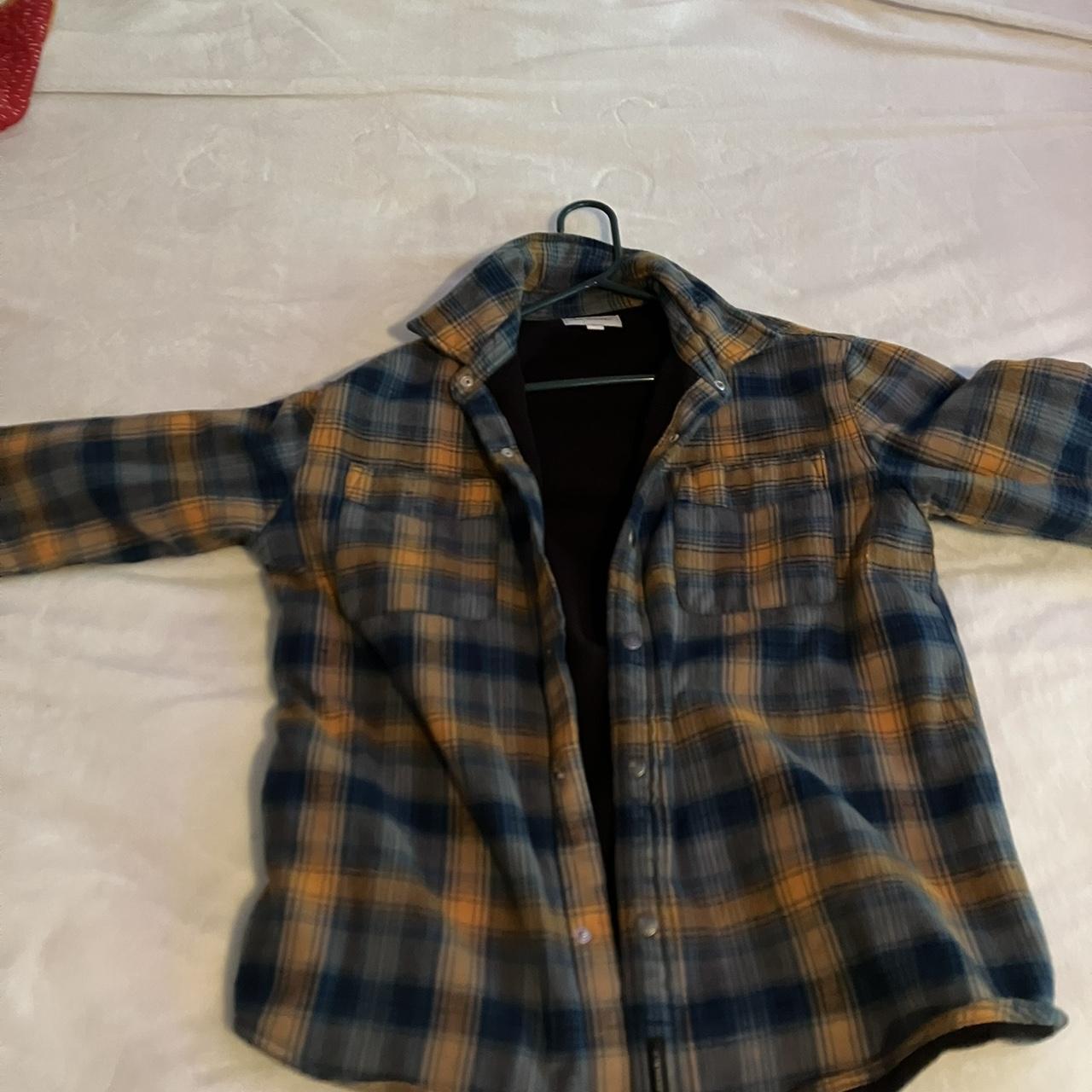 Free assembly blue and tan flannel jacket - Depop