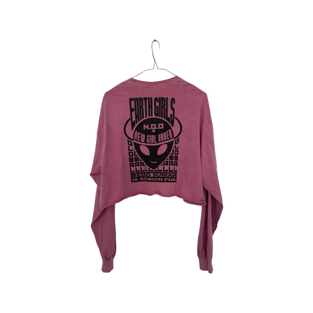 New Girl Order ‘EARTH GIRLS’ pink long sleeve crop... - Depop