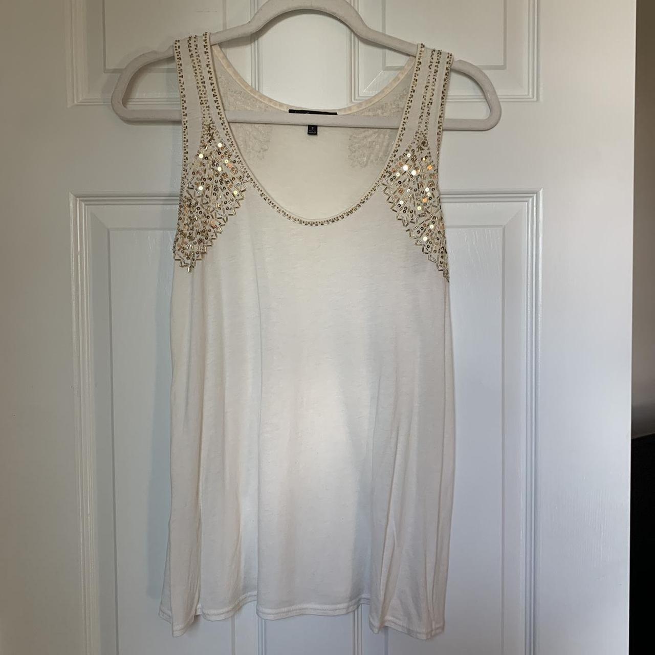 Express tank top w/ gold beads/ sequins on the... - Depop