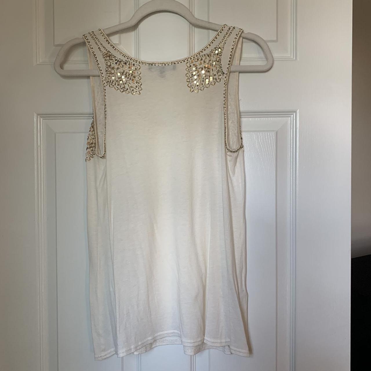 Express tank top w/ gold beads/ sequins on the... - Depop