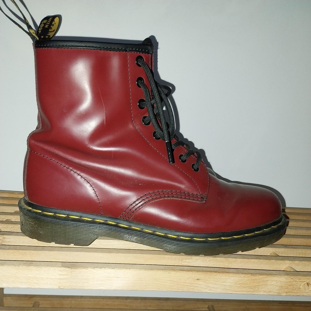 Cherry red dr Martens boots, size 9 mens SAME DAY... - Depop