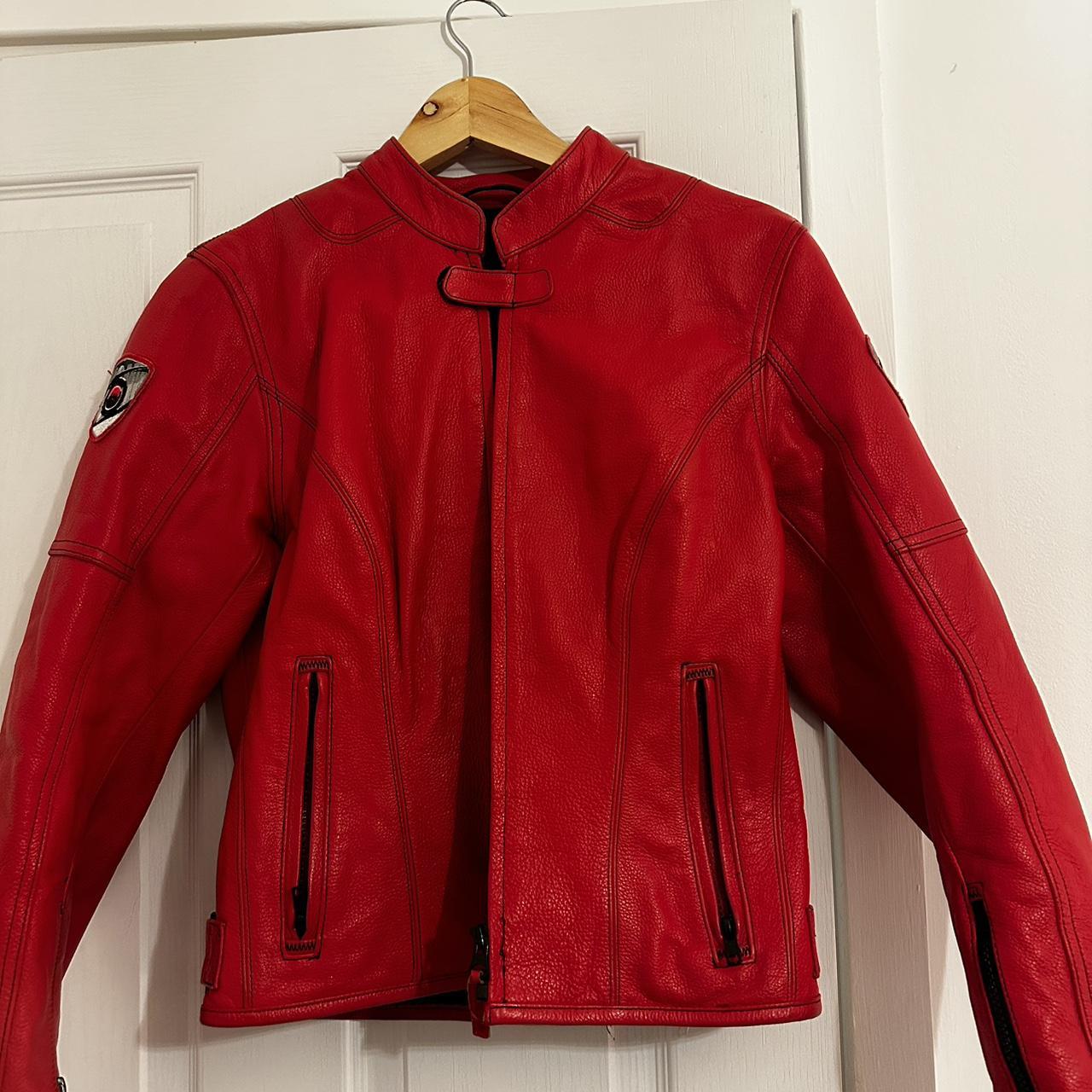 Gorgeous cherry red genuine leather jacket - images... - Depop
