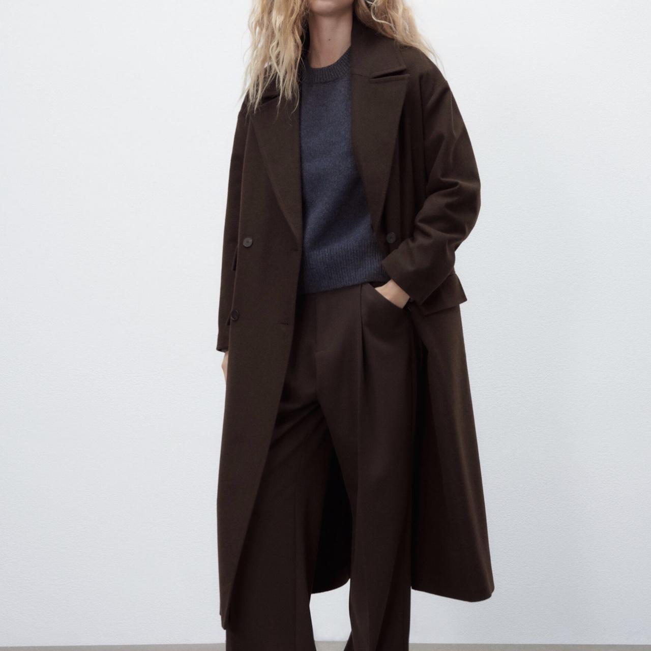 ZARA chocolate brown long coat size S oversized New... - Depop
