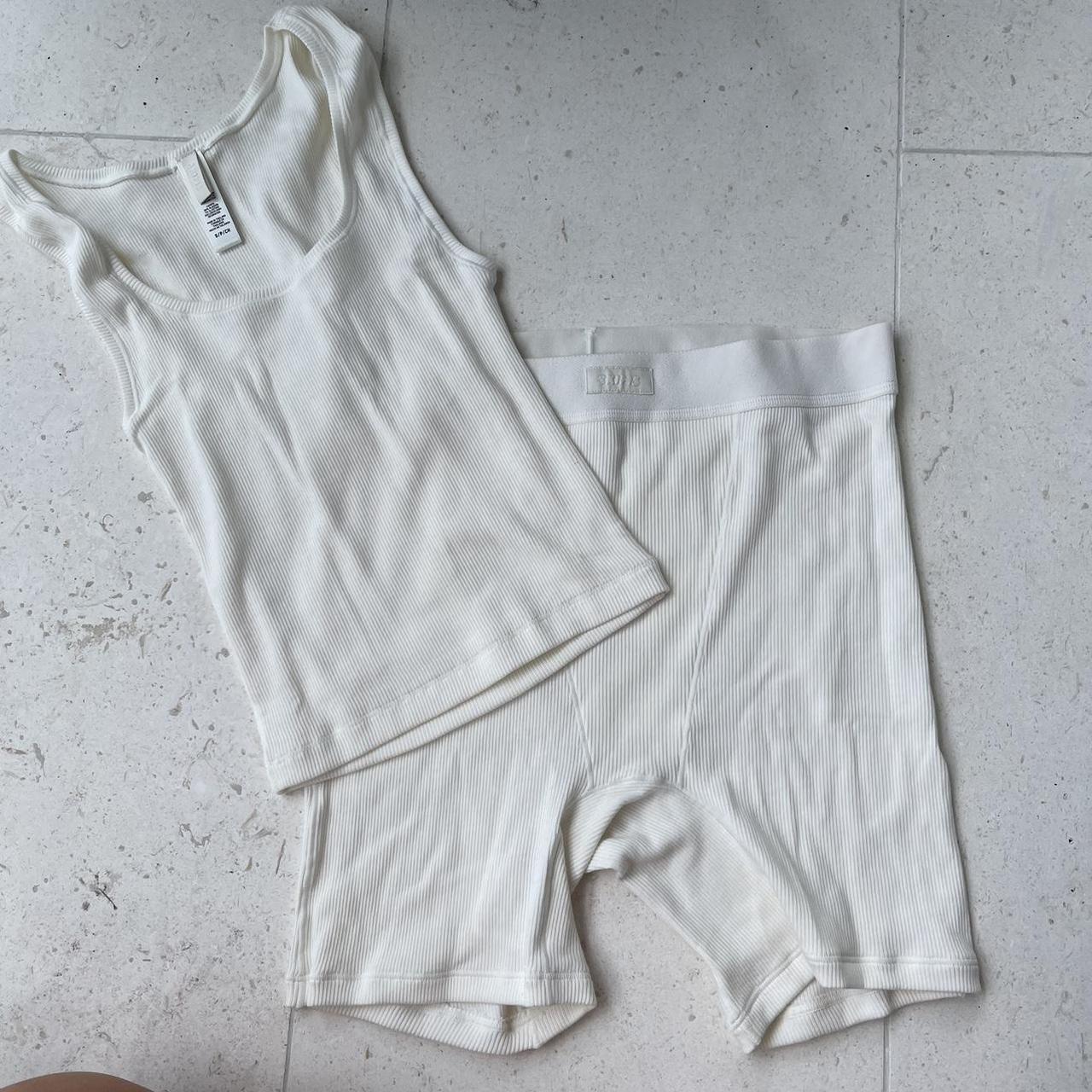 Skims cream/white cotton rib set tank and top size... - Depop
