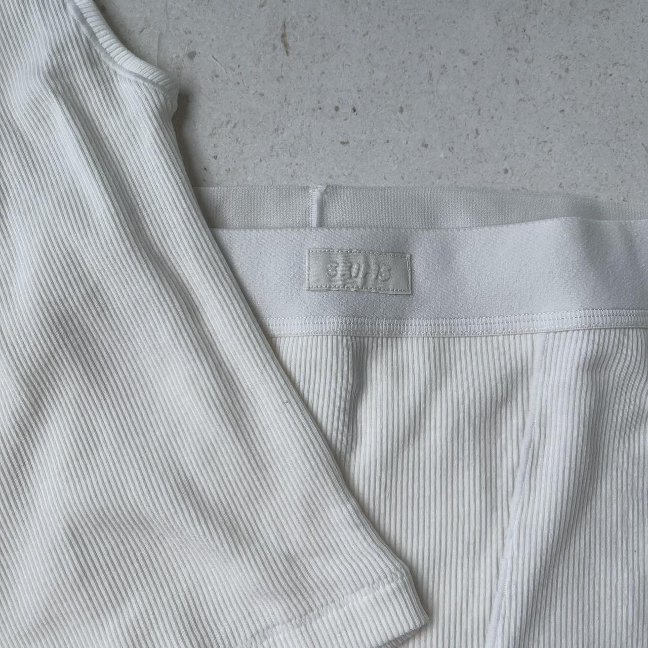 Skims cream/white cotton rib set tank and top size... - Depop
