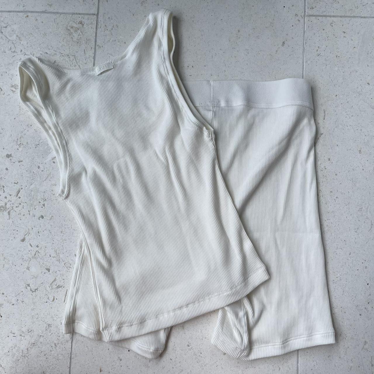 Skims cream/white cotton rib set tank and top size... - Depop