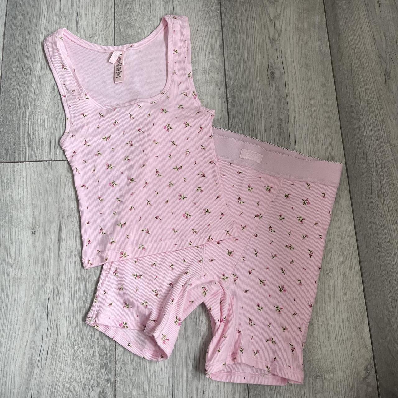 Skims cotton rib set light pink floral print tank &... | Depop