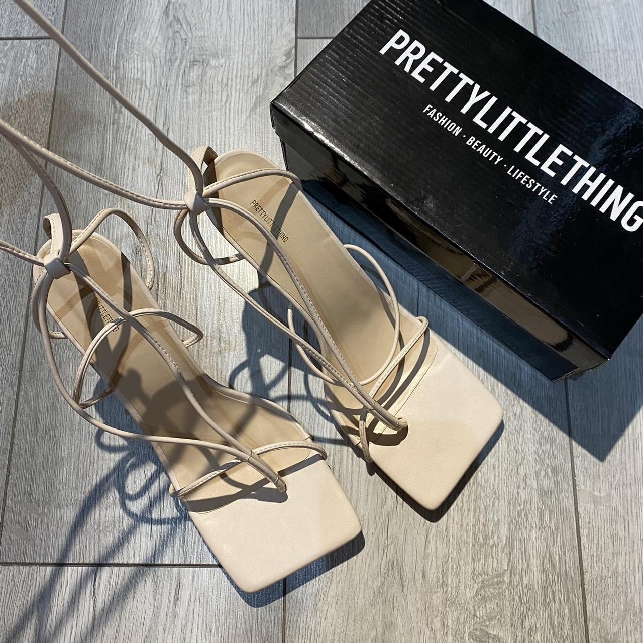 Pretty Little Thing lace up nude heels size uk... - Depop