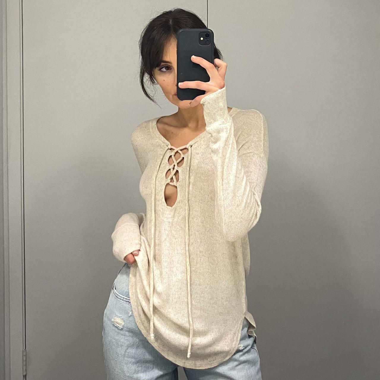 LNA / Revolve Esperenza Lace Up Sweater in Scour... - Depop