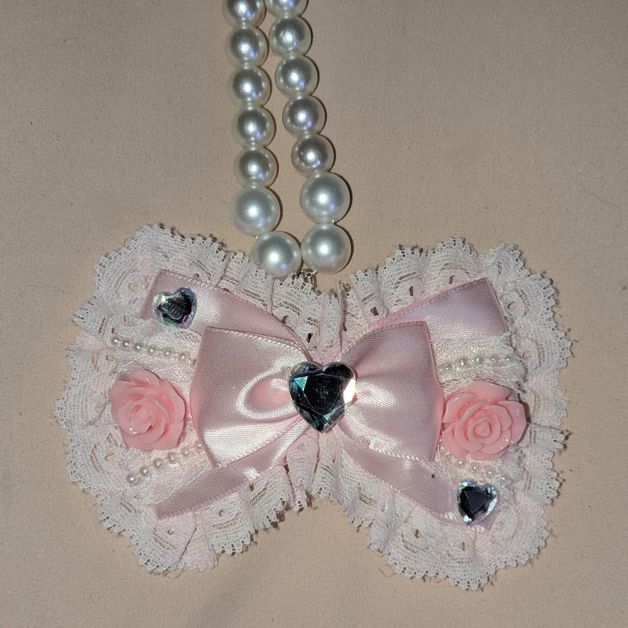 Handmade hime gyaru bow & pearls necklace 🎀🌸... | Depop