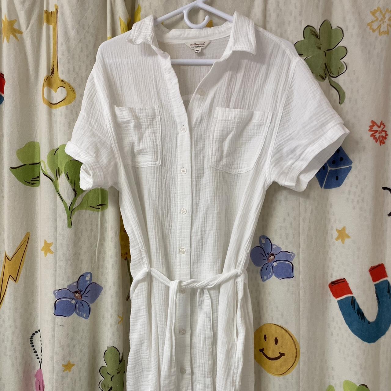100% linen white button up dress #summer #beach Size M - Depop