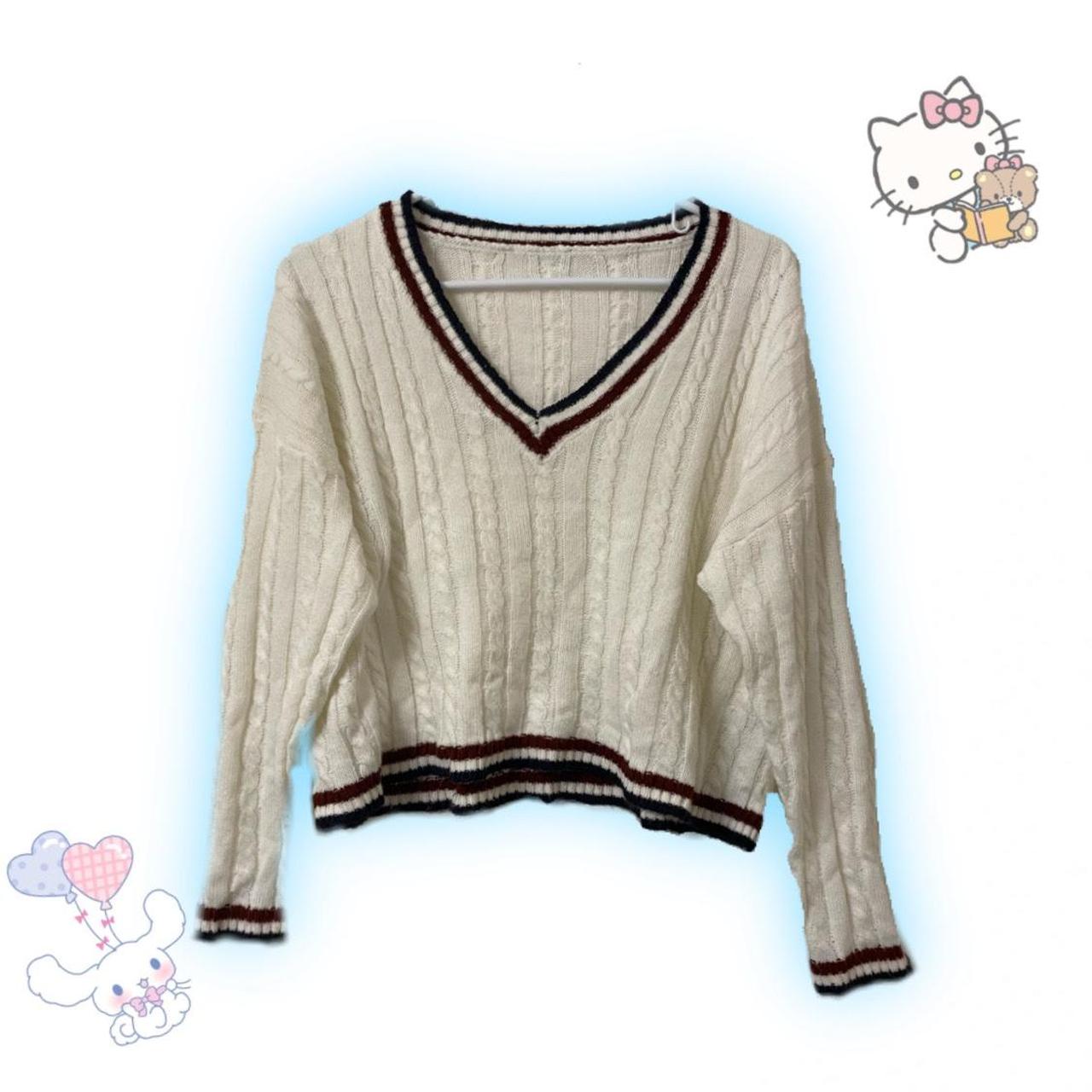 preppy white red and blue sweater! *ೃ༄ the cutest... - Depop