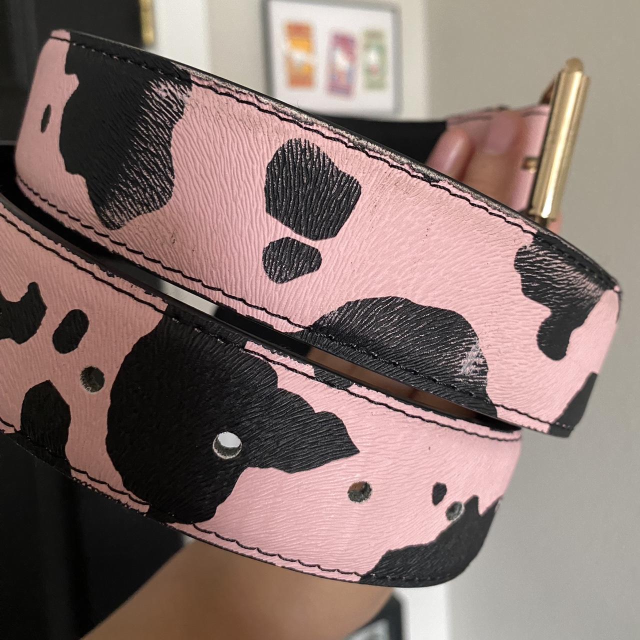 LOOSEY Pink and black textured cow print belt... | Depop