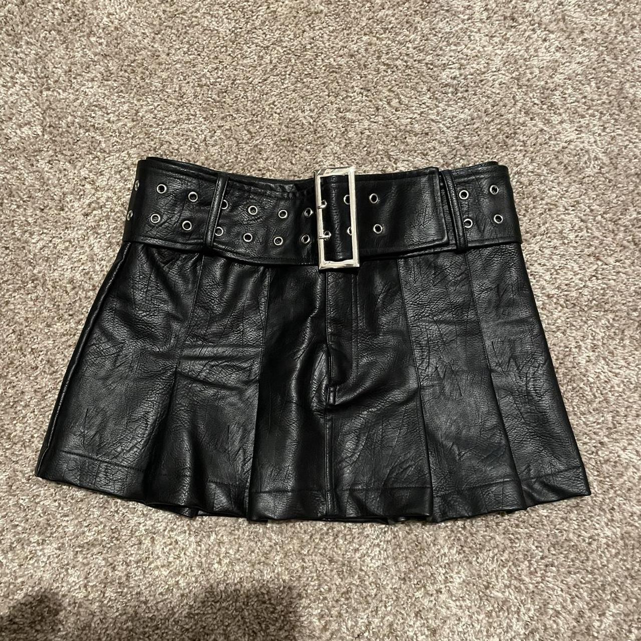 leather princess polly pleated skirt only worn a... - Depop
