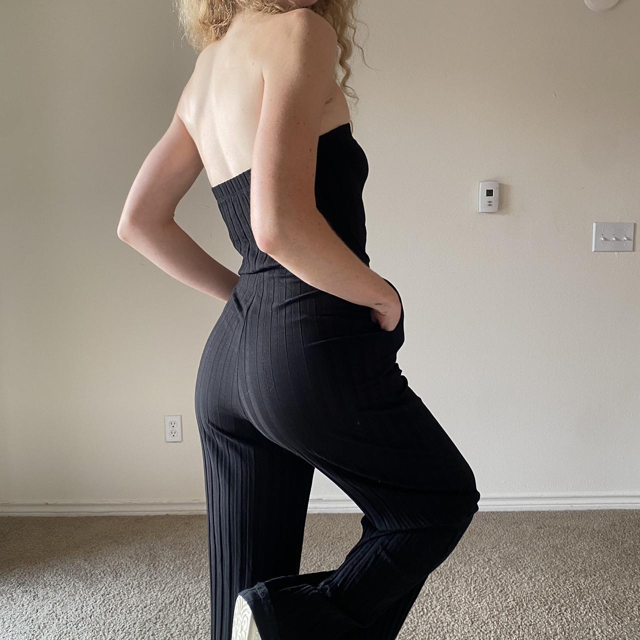 Black ribbed tube top knit summer casual jumpsuit /... - Depop