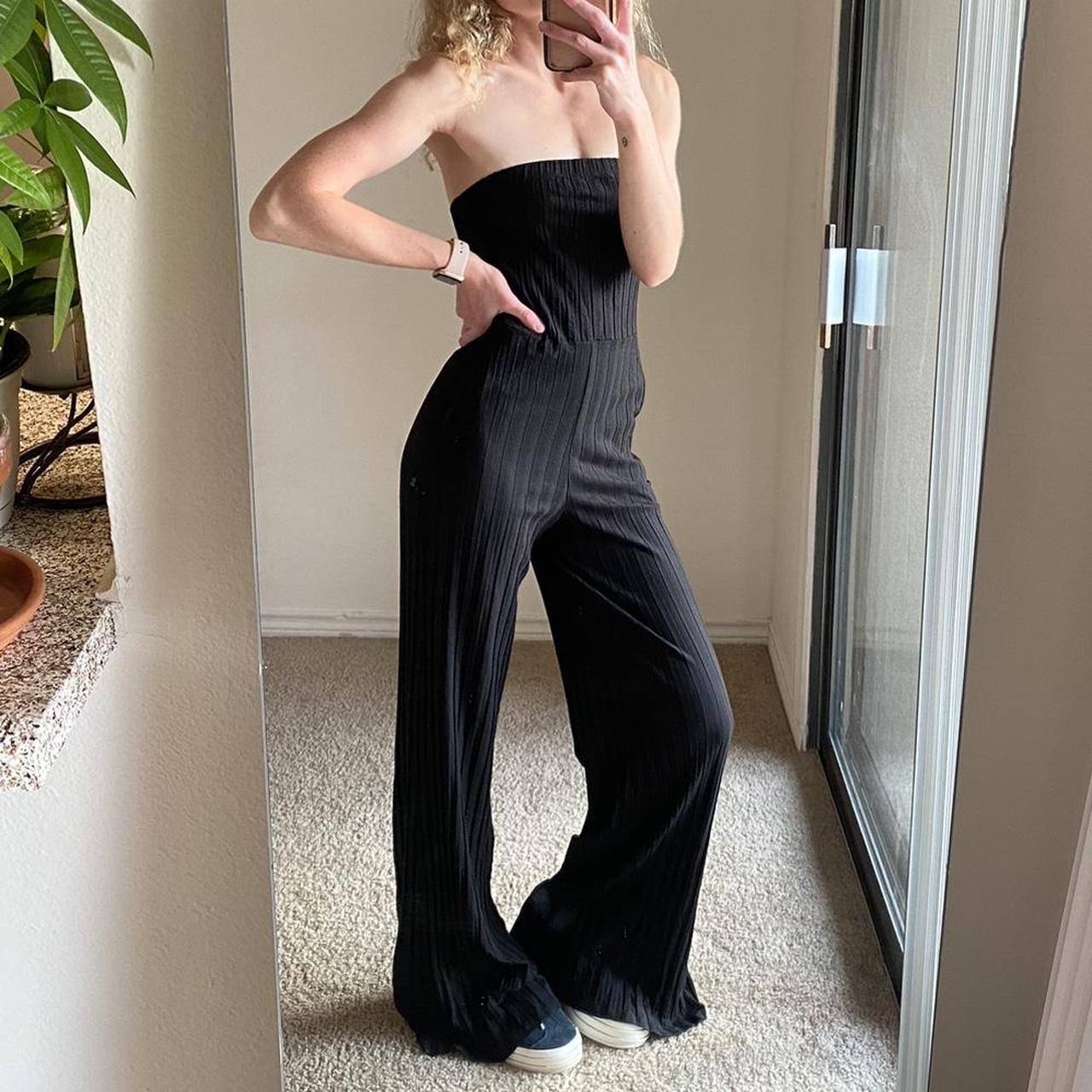 Black ribbed tube top knit summer casual jumpsuit /... - Depop