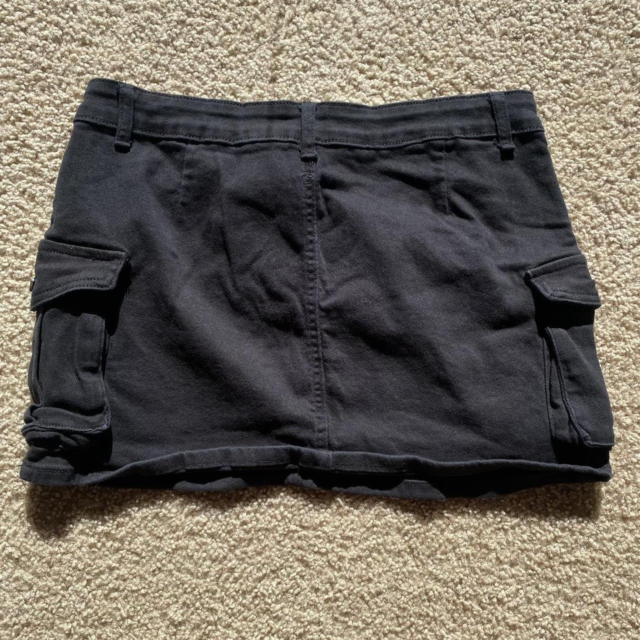 Low rise black cargo mini jean skirt • stretchy •... | Depop