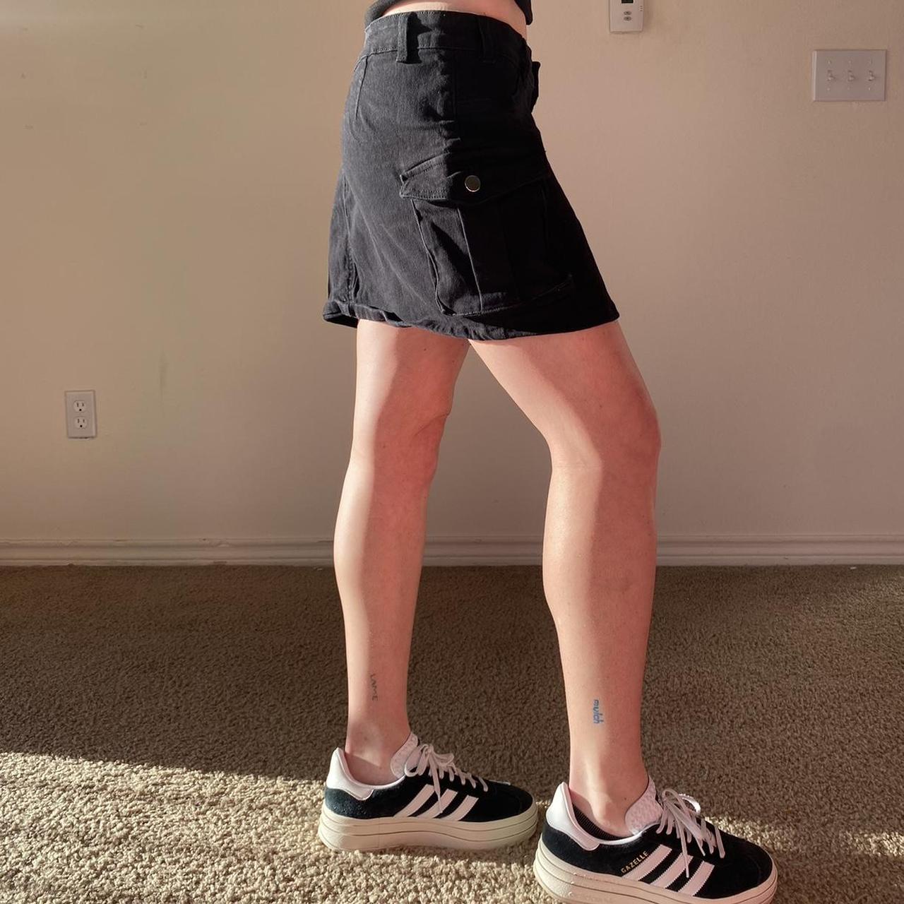 Low rise black cargo mini jean skirt • stretchy •... | Depop