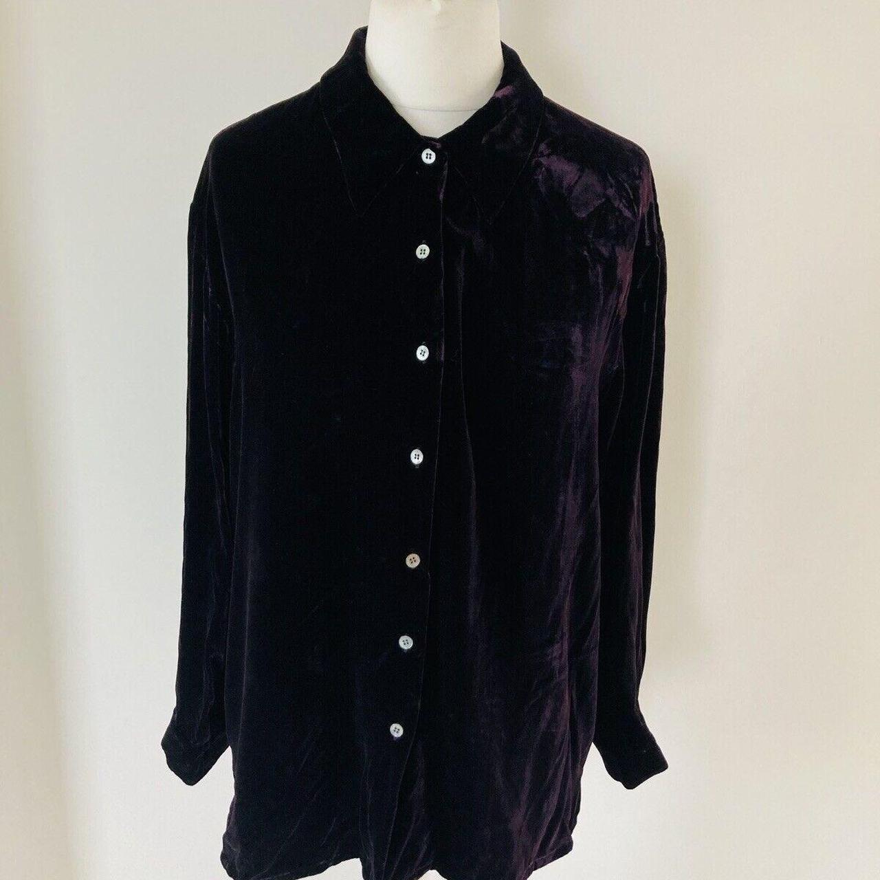 Laura Ashley Large Dark Deep Purple Button Up Silk... - Depop