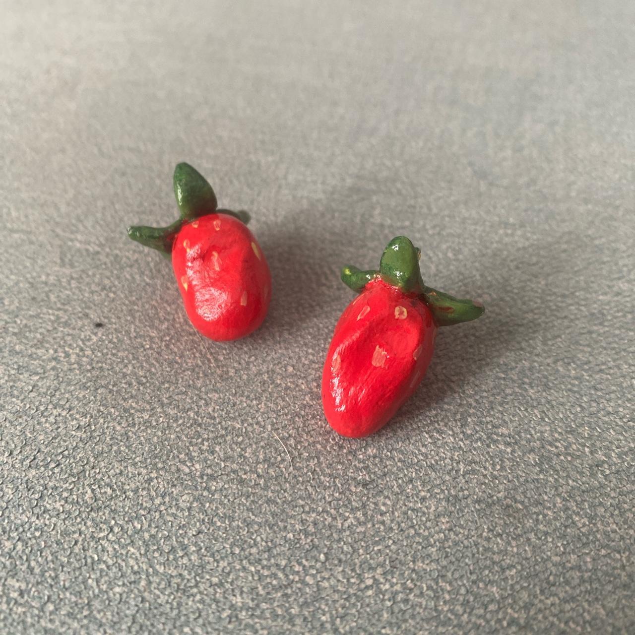 Strawberry charms. Handmade from clay and then... - Depop