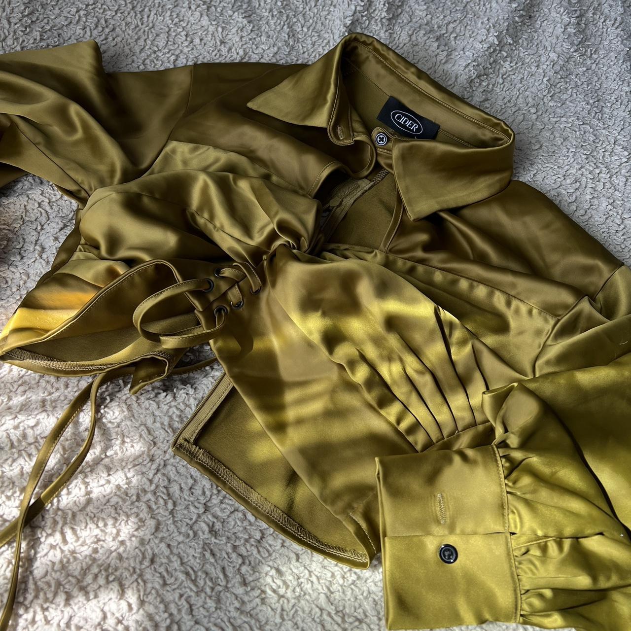 Cider Women's Khaki and Green Blouse | Depop
