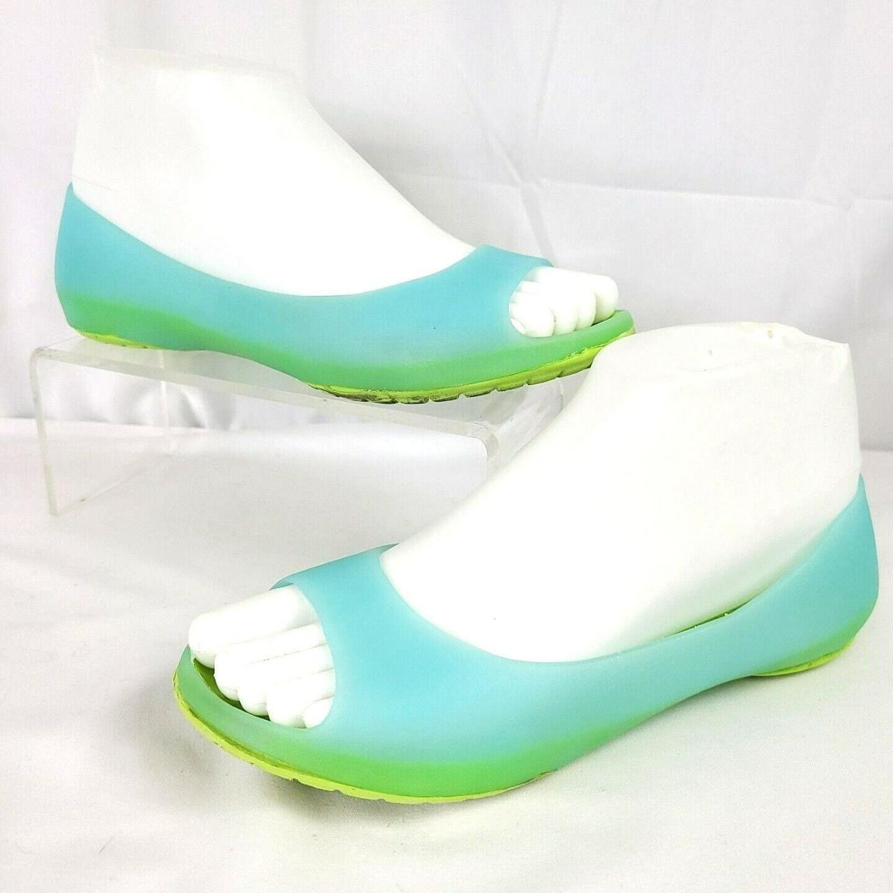 Crocs Peep Toe Blue & Green Vegan Ballet Comfort... - Depop