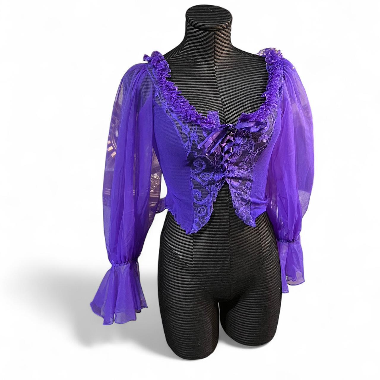 Vintage Escante Purple Mesh Lace Ruffle Blouse –... | Depop