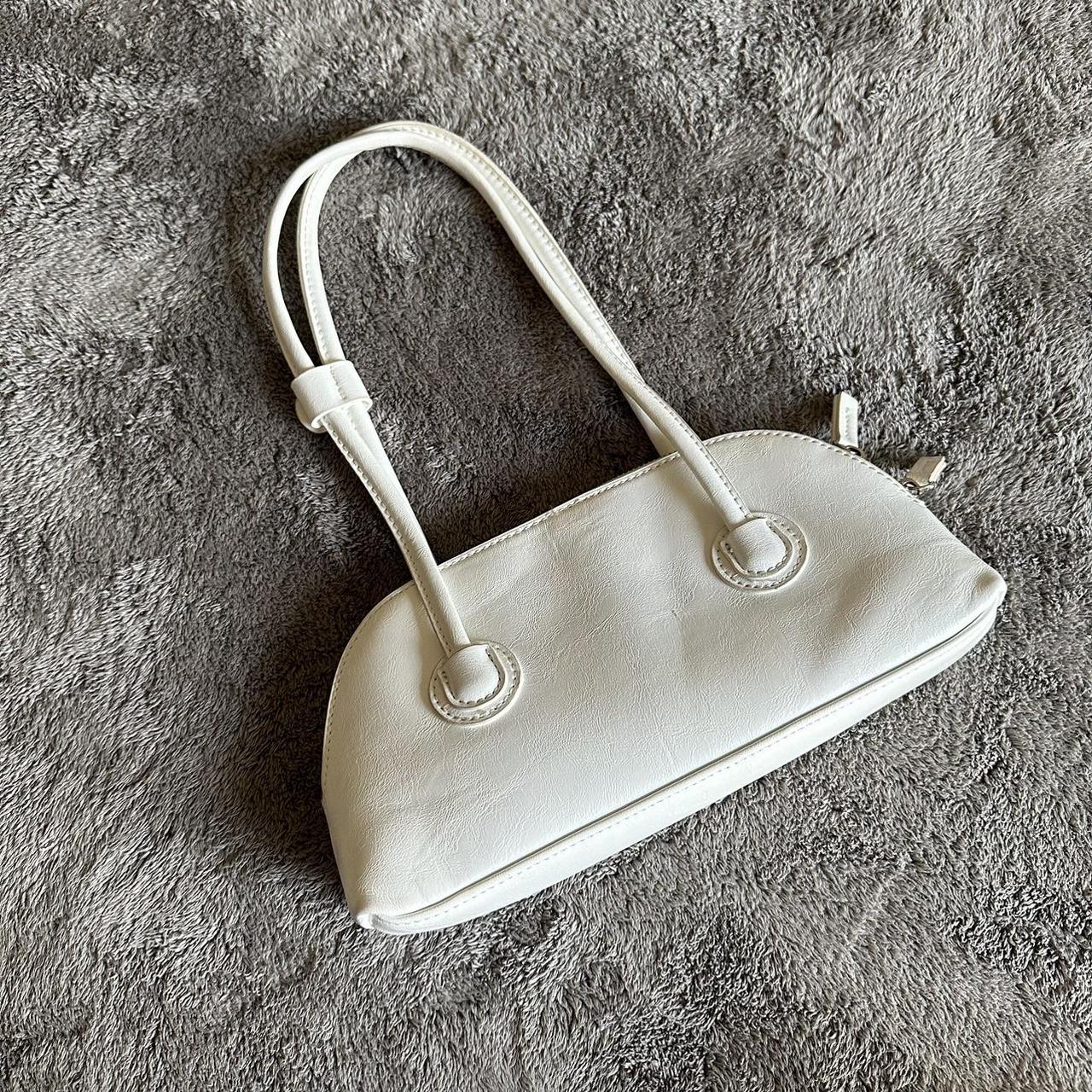 Cute small little tote handbag White leather purse,... - Depop