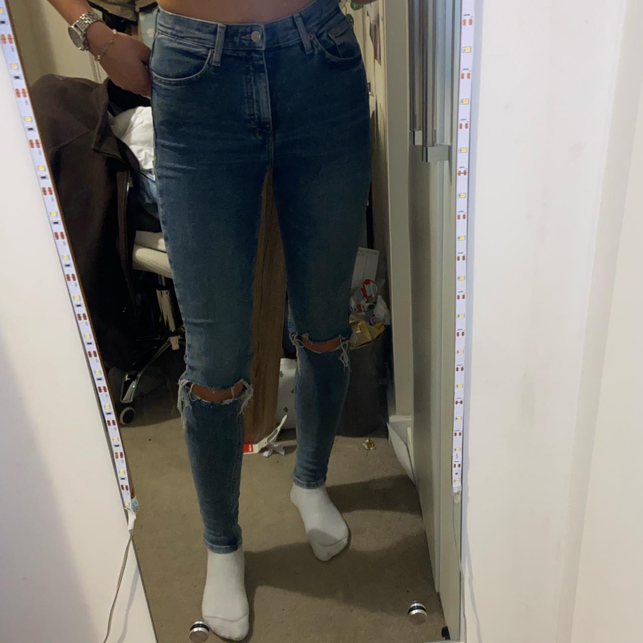 Topshop Jamie ripped jeans blue denim wash tall W28... - Depop